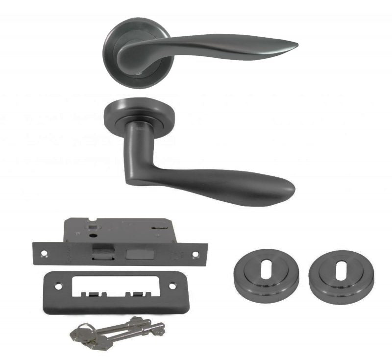 Aran Handle Keypack or Bathroom Pack Door Accessory set - Black Graphi ...